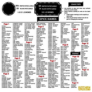 396 Printed Spice Jars Labels and Pantry Stickers: Chalkboard Round Spices Label 1.5" & Pantry Sticker 3” X 1.5” With Write-On Labels – Include a Numbered Reference Sheet – Waterproof & Tear-Resistant