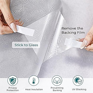 Windimiley Privacy Window Film Frosted Glass Window Cling Bathroom Peel and Stick Sun Blocking Decorative Ginkgo Opaque Door Window Tint for Home, 17.5x157.4 Inch