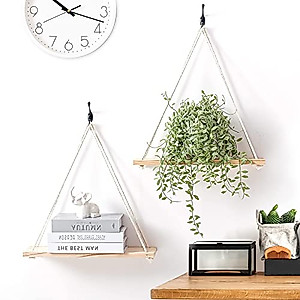 Titanape Macrame Hanging Shelves [Set of 3] Swing Rope Plant Shelf, 100% Natural Wooden Wall Shelves for Nursery Children Room Decor, Boho Shelf for Bedroom Bathroom Dorm Apartment Wall Decor