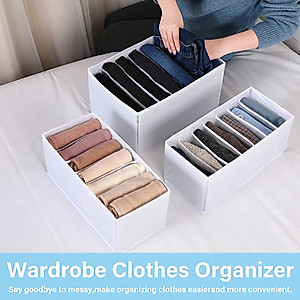 Grids Wardrobe Clothes Organizer Jeans Leggings Compartment Storage Box Closet Transparent Foldable Closet Drawer Organizer For Bedroom Set Of 2 (7 Jean gird, White)