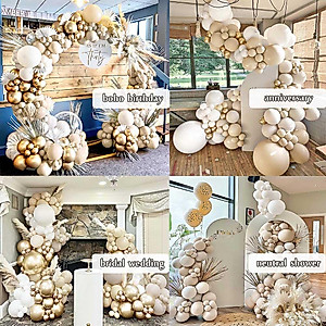 White Sand Gold Balloon Garland - Double Stuffed Pastel White Cream Beige Matte Balloons Neutral Nude Ivory Balloon Arch Kit for Boho Baby Shower Birthday Bridal Wedding Party Decoration