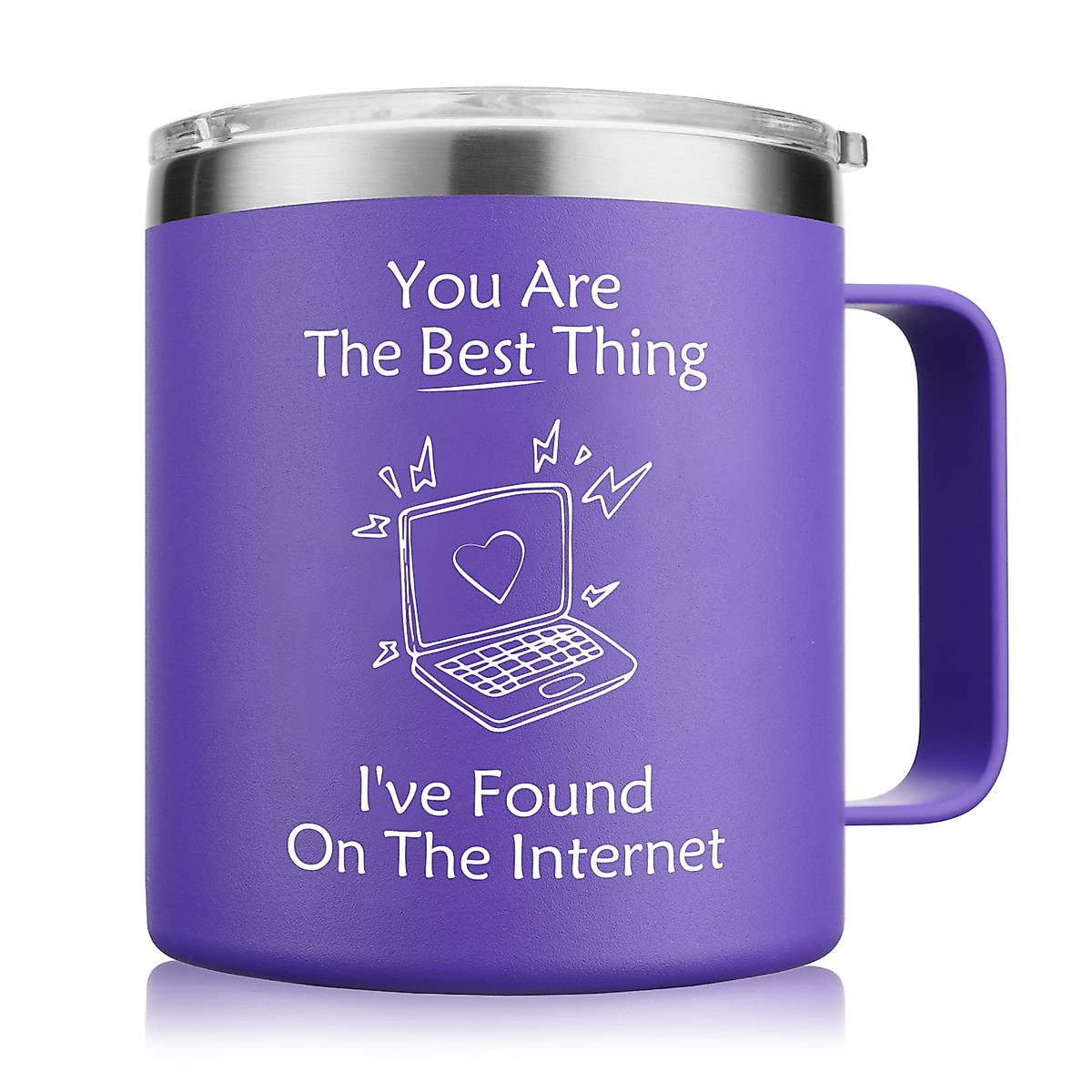 NOWWISH Valentines Day Gift for Her, Wife, Girlfriend - Best Thing I Found on the Internet 14oz Mug - Funny Presents for Anniversary, Birthday, Mothers Day, Christmas - Purple