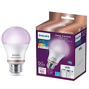 PHILIPS Color and Tunable White A19 LED 60W Equivalent Dimmable Wi-Fi Wiz Connected Smart LED Light Bulb, Easy Control with App or Voice, Works with Alexa, Google Assistant, Siri Shortcuts (4-Pack)