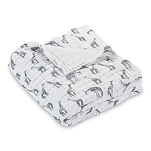 LollyBanks Super Soft Muslin Quilt 100% Cotton Gender Neutral Receiving Blanket Breathable Lightweight 6 Layers Large Size 47" x 47" (Giraffe)
