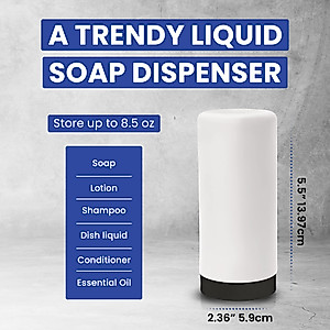 WENKO Dish Soap Dispenser for Kitchen Sink, Squeeze Bottle for Liquid and Hand Lotion, Round Refillable Plastic Bottles, Easy to Fill and to use, 8.5 oz, White