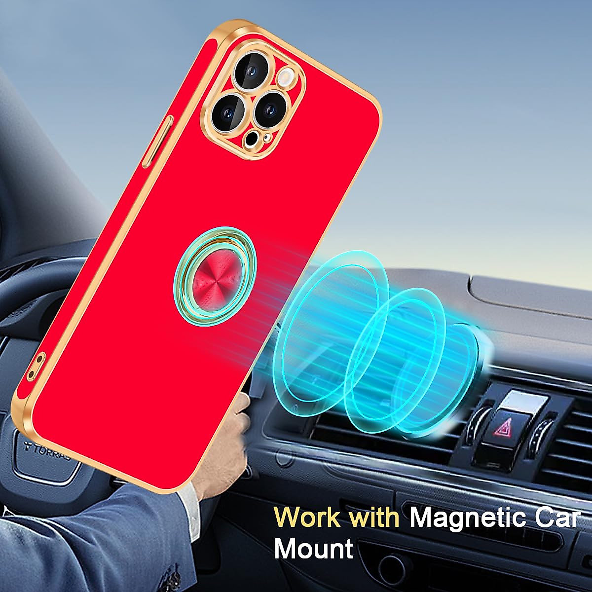 Fingic for iPhone 13 Pro Max Case,for iPhone 13 Pro Max Phone Case with 360° Ring Holder Slim Lightweight Kickstand Magnetic Car Mount for Women Girls Boys Protective Case for iPhone 13 Pro Max,Red