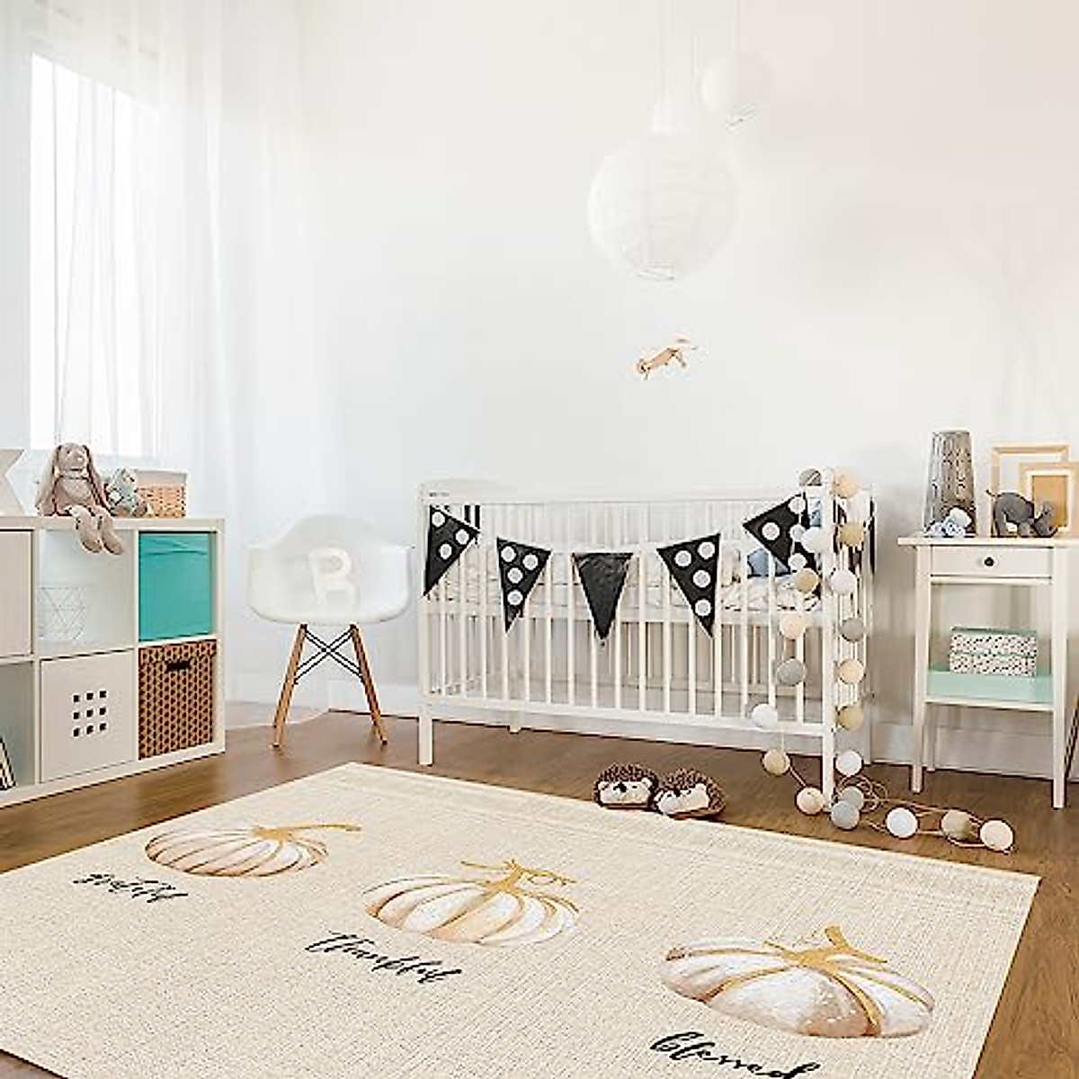 2'x3' Thanksgiving Area Rug,Outdoor Indoor Washable Carpet Area+Rug for Living Room,Kids/Boys/Girls Bedroom,Bathroom,Classroom,Kitchen,Hallway,Throw Floor Mat Luxurious White Gold Pumpkins Watercolor