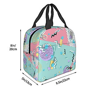 JSHXJBWR Memphis Hipster Style 80s-90s Portable Lunch Bag For Women Men Insulated Cooler Tote Bag Reusable Lunch Box For Travel Picnic Work Hiking Office