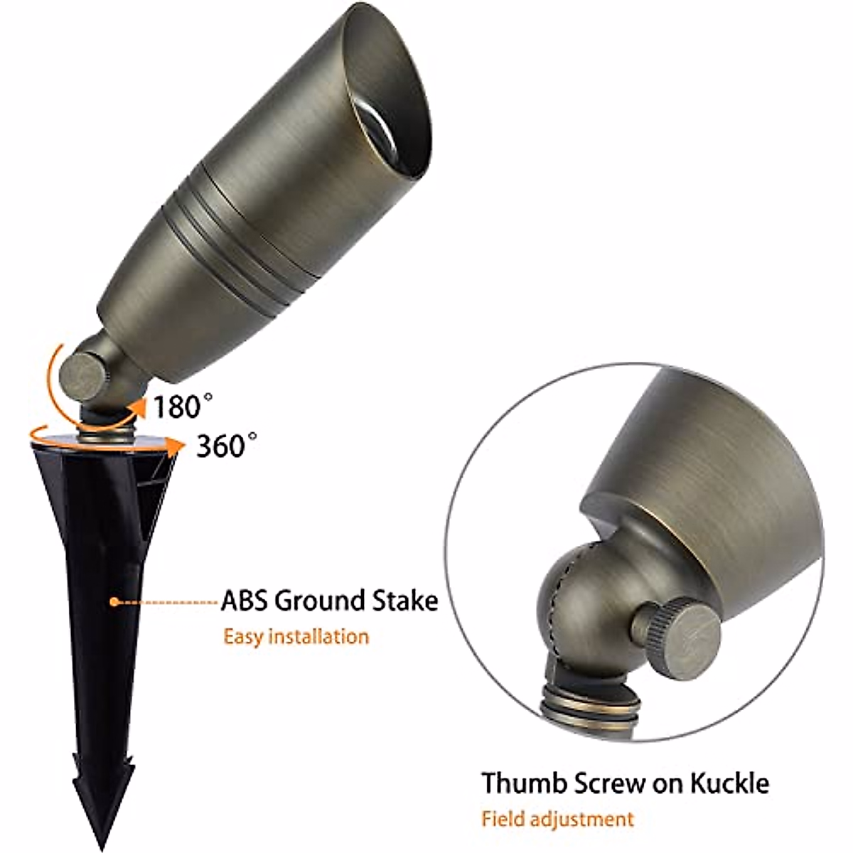 CINOTON Low Voltage Landscape Spotlights Outdoor, Solid Brass Directional Uplights Included MR16 LED Bulb Ground Stake Spot Up Landscape Lighting Fixture for Garden Patio