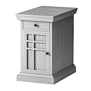 JUMMICO Side Table with Drawer & USB Ports & Power Outlets, End Table with Charging Station, Narrow Nightstand with Shelf for Small Space, Sturdy Storage Cabinet for Living Room Bedroom (Grey)