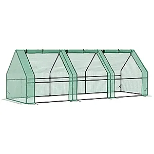 Outsunny 9' x 3' x 3' Portable Mini Greenhouse Outdoor Garden with Large Zipper Doors and Water/UV PE Cover, Green