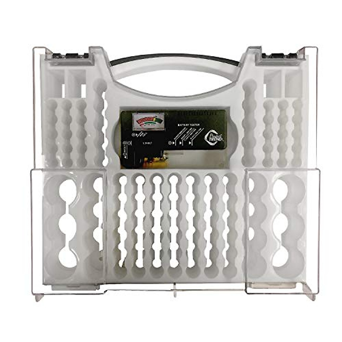 Battery Pro Organizer and Battery Tester, Wall-Mount Battery Storage Case, Holds 100 Assorted AA, AAA, C, 9-Volt, CR123, CR1632, and Button Cell Batteries, (White)