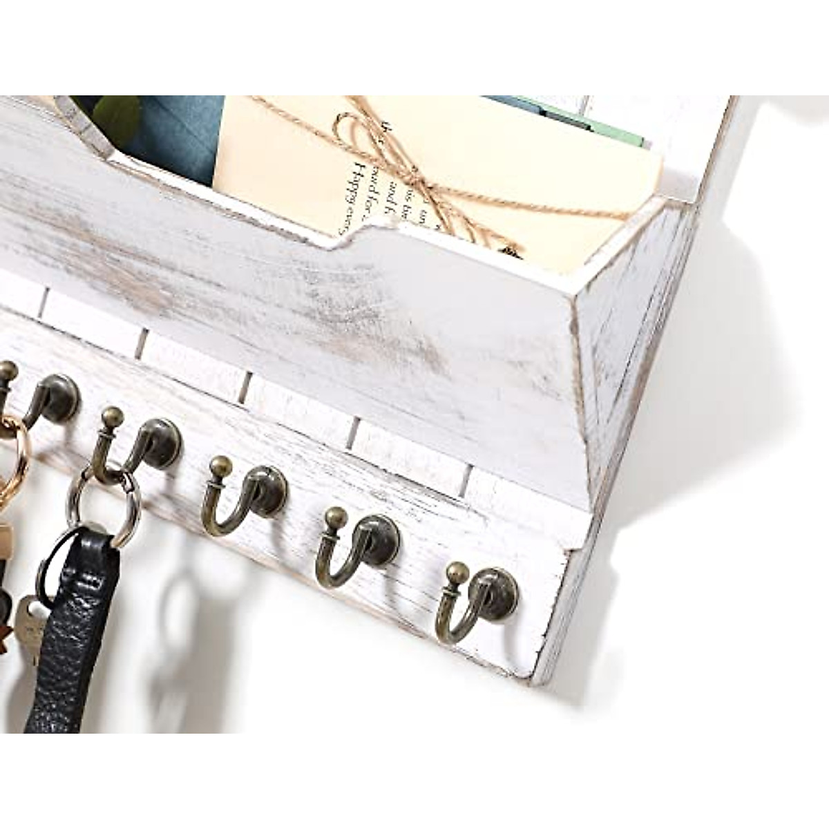 Dythner Key Holder for Wall, Elegant Wall-Mounted Mail Organizer, Key and Mail Holder for Wall with 6 Key Hooks, Key Racks for Home and Entryway Decor, Rustic Paulownia Wood