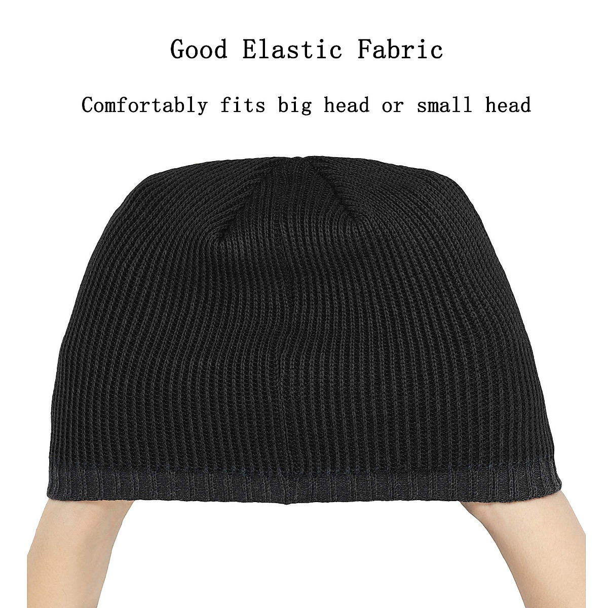 ZLYC Men Fashion Knit Fisherman Beanie Hat Winter Warm Thick Skull Cap (Plain Black)