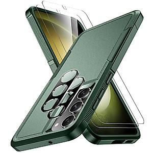 SPIDERCASE Designed for Samsung Galaxy S23 Case, [10 FT Military Grade Drop Protection], 2 Pack [Tempered Glass Screen Protector+Camera Lens Protector] Heavy Duty Shockproof Case, Deep Green