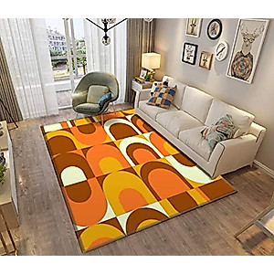 Orange Retro Industrial 70s Pattern Area Rugs Non-Slip Floor Mat Doormats Home Runner Rug Carpet for Bedroom Indoor Outdoor Kids Play Mat Nursery Throw Rugs Yoga Mat