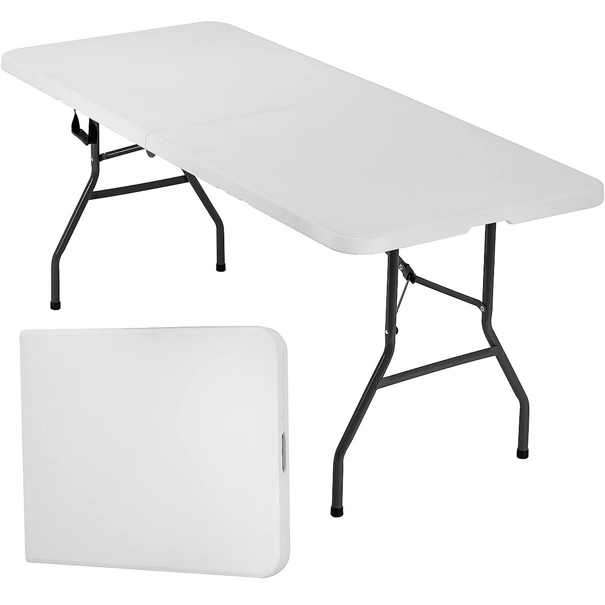 FDW Folding Tables, Plastic 6ft Folding Table,Half Portable Foldable Table for Parties, Backyard Events,White