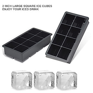 Bangp Large Ice Cube Trays 2 Pack,Big Ice Cube Molds with Removable Lids,Easy Release and Stackable Silicone Ice Cube Tray,Make 16 Big Square Ice Cubes for Whiskey,Cocktails