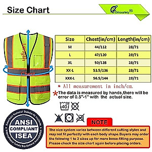 Ekkosafety Reflective Mesh Safety Vest for Men Women with 5 Pockets and Zipper Front High Visibility Mesh Vest Hi Vis Construction Work Vest,Meets ANSI/ISEA Standards(EK175-Yellow-L)
