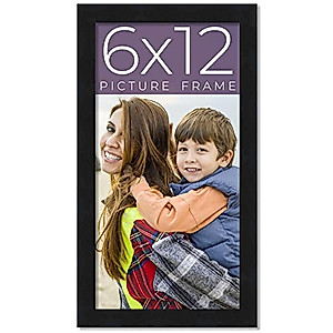 6x12 Frame Black Real Wood Picture Frame Width 0.75 Inches | Interior Frame Depth 0.5 Inches | Black Mid Century Photo Frame Complete with UV Acrylic, Foam Board Backing & Hanging Hardware