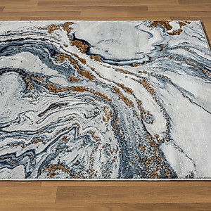 LUXE WEAVERS Marble Effect Abstract Blue 8x10 Area Rug