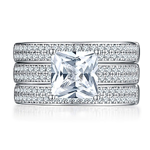 Bijou Queen Engagement Rings Set for Women, Sterling Silver Sapphire Promise Rings for Her, Hypoallergenic Excellent Cut Wedding Ring Bridal Sets Anniversary Birthday Gift for Women