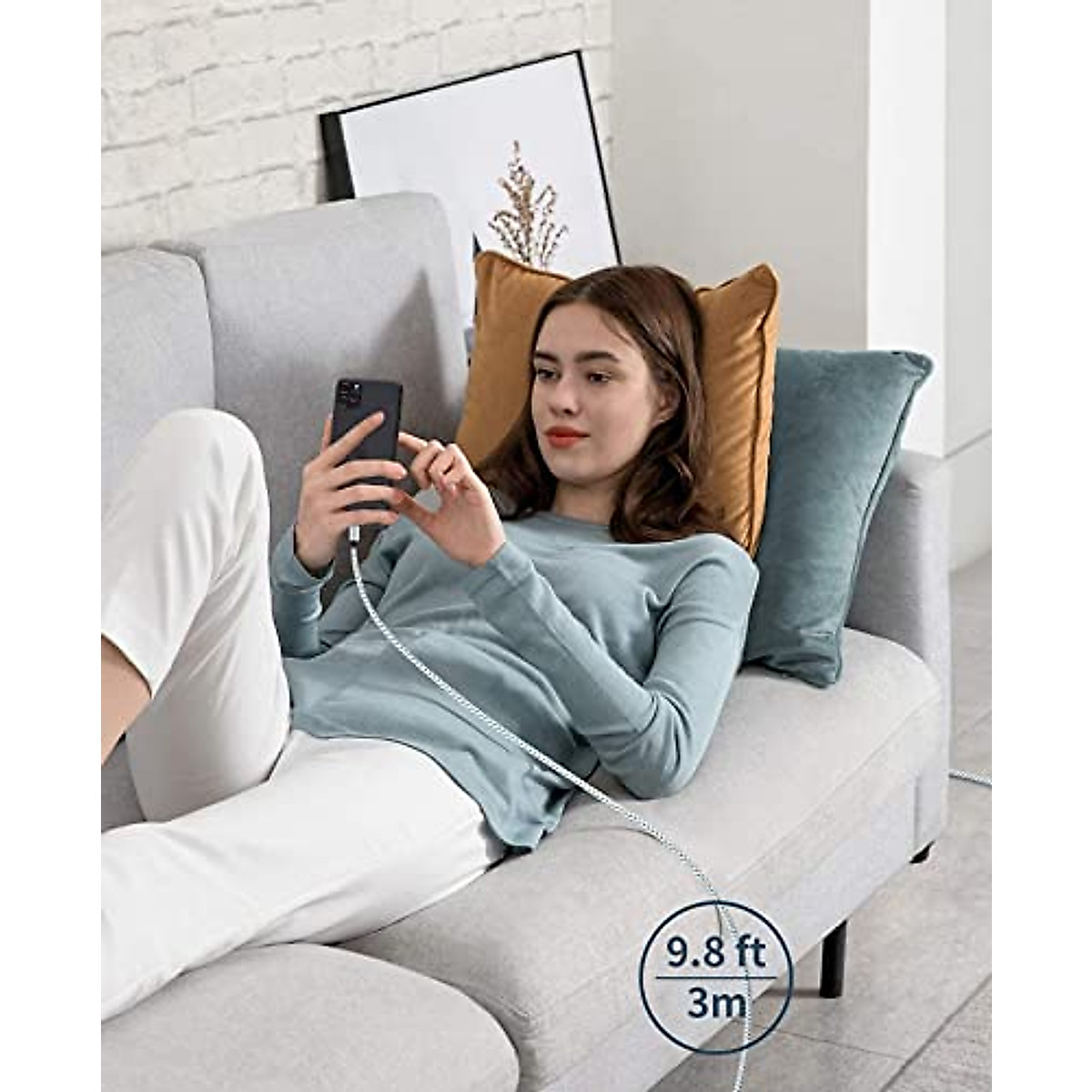 IDISON MFi Certified iPhone Charger, 4Packs(3/6/6/10FT) USB iPhone Charging Cable Nylon Braided Fast Charging Cord Compatible for iPhones/Pad(Gray +White)