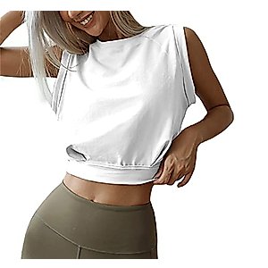 ARRIVE GUIDE White Crop Tops for Women Cute Loose Fit Workout Tank Tops Casual Summer Yoga Athletic Sports Tanks Cinched Waist Cropped Tops Cap Sleeve Gym Cotton T Shirts for Women S