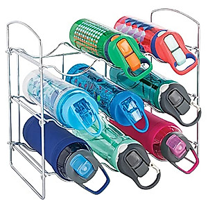 mDesign Metal Wire Free-Standing Water Bottle Rack - Storage Organizer for Kitchen Countertops, Pantry, Fridge - 3 Levels, Holds 9 Bottles - 2 Pack - Chrome
