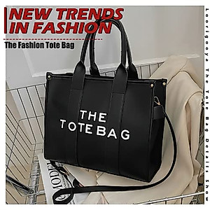 LooriGooya The Tote Bags for Women, Black Leather Tote Bag with Zipper Sturdy Cute Handbag, Tote Purse Crossbody Hand Bag for Work, School and Travel