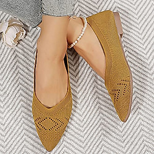 Ladies Fashion Solid Color Breathable Knitting Pointed Shallow Flat Casual Shoes Heel Thong Sandals (Yellow, 8)