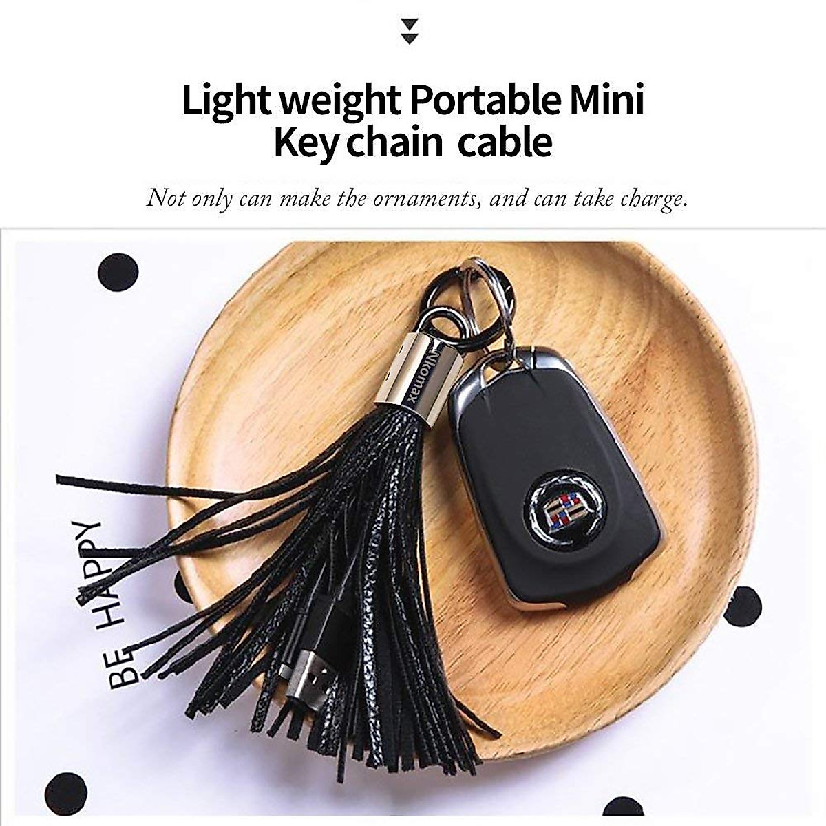 1 one enjoy Tassel Key Chain Charging Cable USB-C to USB-A Cable, Leather Tassel Key Chain Type C Cord for Galaxy S10,S9, Note 9,S8, LG V30 V20 G6 5, Pix.el 2,Hvawei P9,P8 Moto G7 G6 Z3(Black) (TasselNC1)
