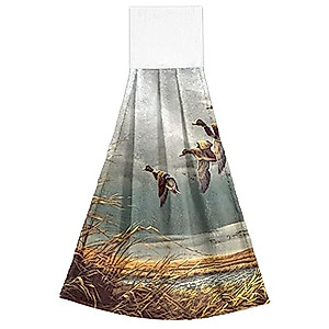 NINEHASA Hand Towels for Bathroom and Kitchen,Hunting Flying Wild Ducks Autumn,Soft Absorbent Hanging Tie Towel with Loop Used for Tea,Bar,Laundry Room,Bath,Decor,Set of 2
