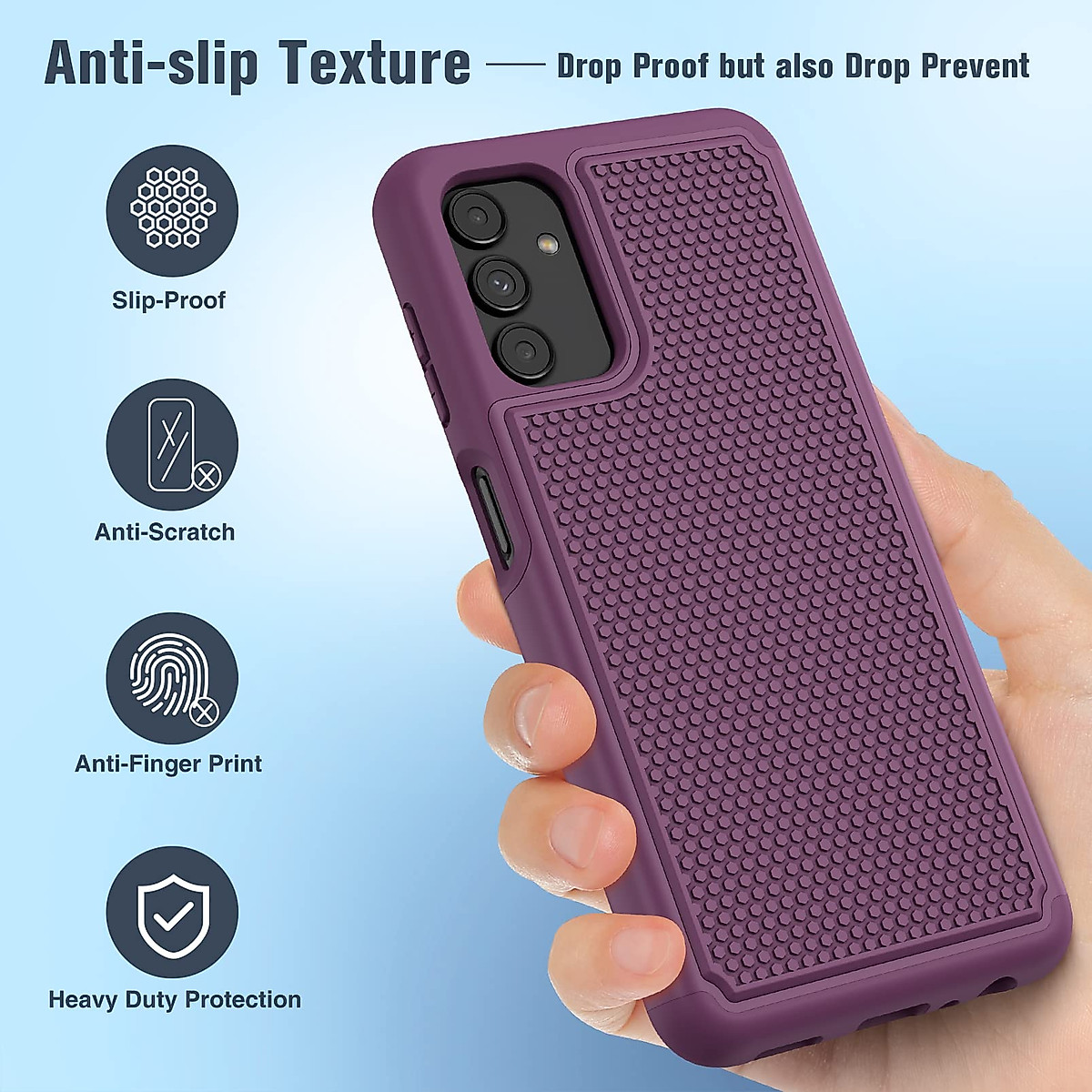 BNIUT for Samsung Galaxy A13 5G Case: Dual Layer Protective Heavy Duty Cell Phone Cover Shockproof Rugged with Non Slip Textured Back - Military Protection Bumper Tough - 6.5inch (Burgundy Purple)