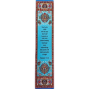 Trust in The Lord - Blue, Bulk Pack of 6 Woven Fabric Christian Bookmarks, Silky Soft Proverbs 3:5-6 Flexible Bookmarker for Novels Books and Bibles, Religious Memory Verse Gift