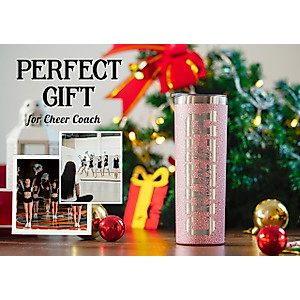 Onebttl Cheer Coach Gifts For Women, Her, Female - Cheer Coach - 20oz/590ml Stainless Steel Skinny Insulated Tumbler with Straw, Lid - Gift for Cheerleading or Cheerleader Coachs - Glitter Pink