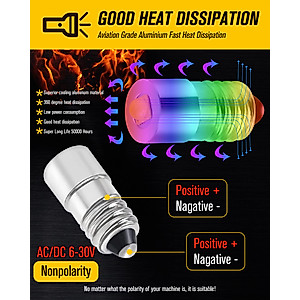 YEORO 2Pcs AC/DC 6-30V E10 Upgrade LED Flashlight Bulb,3W 6V 9V 12V 18V 19.2V 24V LED Conversion Kit for Torch Lantern Bike Work Light Maglit Bulbs,Non-Polarit