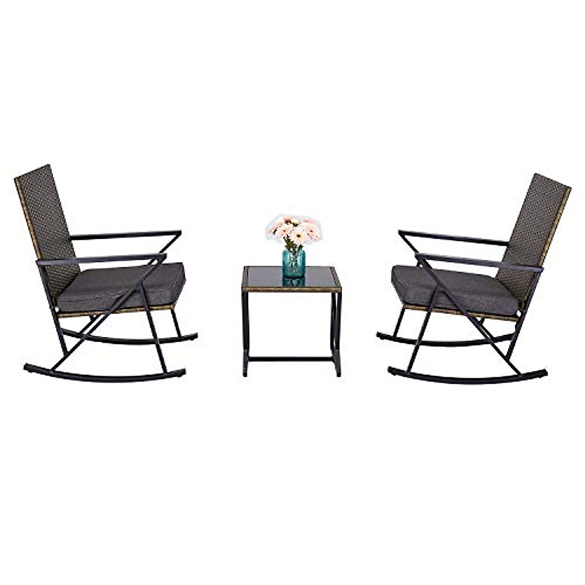 kinbor Outdoor Rocking Chairs, Rocking Patio Furniture 2 Chairs and Table, Outdoor Bistro Set for Patio Porch Backyard Deck Pool Balcony