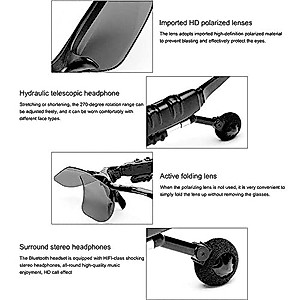 JINYI Wireless Bluetooth Headset with Sports Polarized Sunglasses Music Sunglasses Men Women Sport Sunglasses Smart Glasses Headphone Built-in Mic for Outdoor Cycling Running Driving Fishing