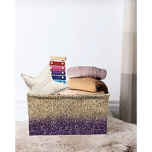 Storage Organizer Bins Set of 1 Storage Baskets for Clothes on Shelves With Handles Gradient Marble Texture Glitter Purple and Gold Rectangular Fabric Laundry Baskets for Organizing