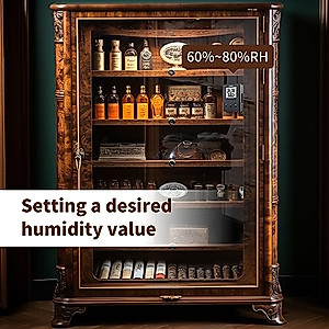 Briidea Electric Humidifiers for Cabinet (10-50 Cubic Ft.), 60% RH~80% RH Humidity Setting Values, Perfect Monitoring Temperature and Humidity, 12V Adapter Power Supply