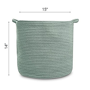 Natemia Rope Storage Basket- Nursery Bin and Toy Organizer (15”x15”x14”), Laundry Basket, Basket for Towels, Pillows and Blankets