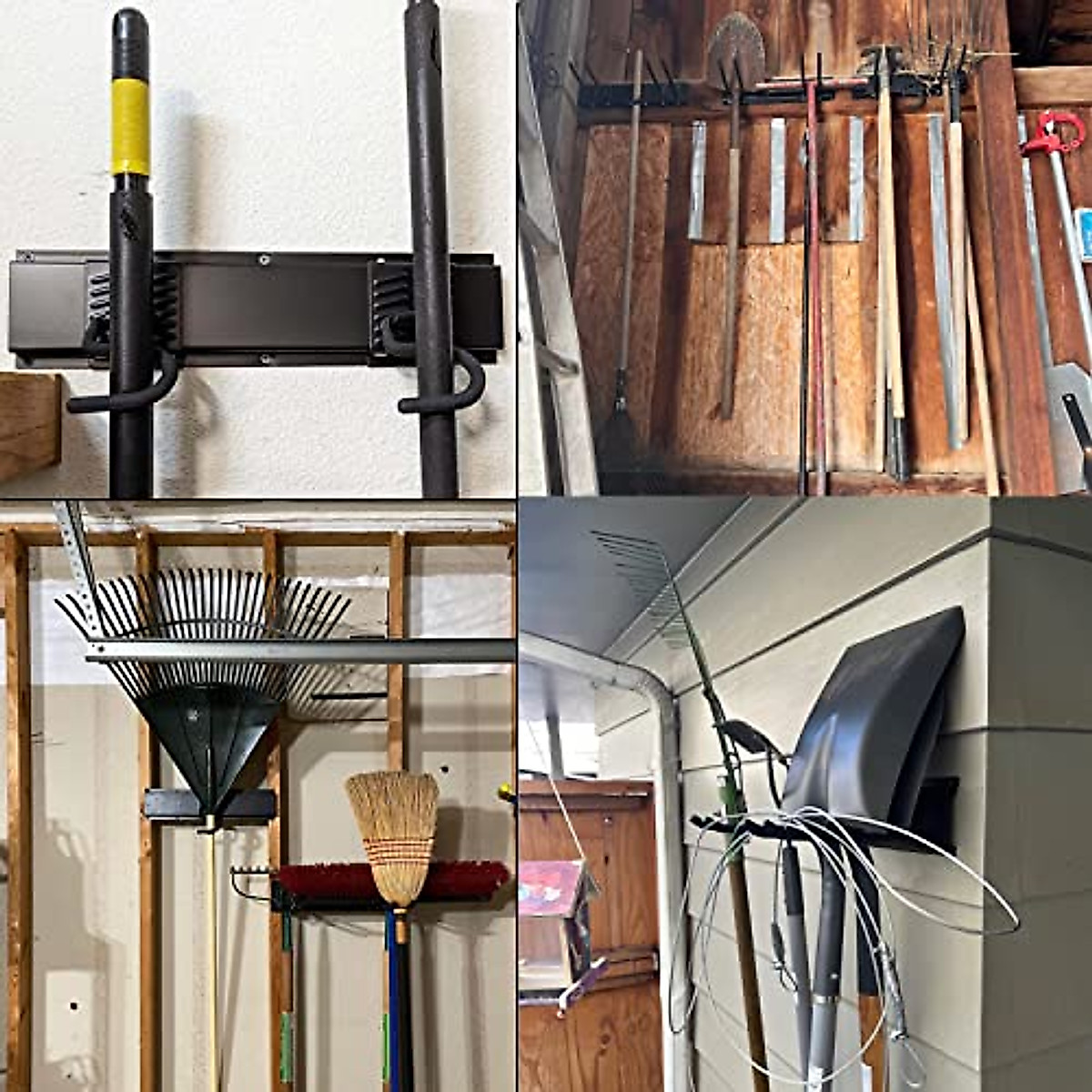 Garage Tool Organizer Wall Mount, 11 PCS Garden Tool Rack Garage Storage, 8 Heavy Duty Adjustable Hooks Steel and 3 Rails Aluminum, 450 LBS Max Load