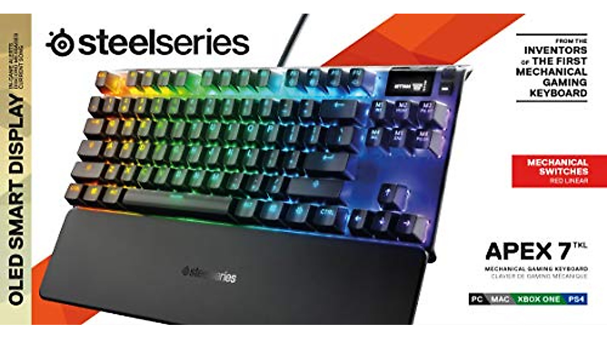 SteelSeries Apex 7 TKL Compact Mechanical Gaming Keyboard – OLED Smart Display – USB Passthrough ...