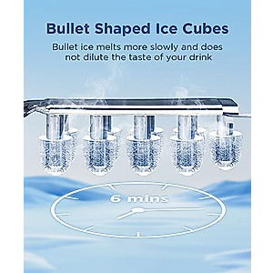 COWSAR Portable Countertop Ice Maker Machine with Self-Cleaning, 26.5lbs/24Hrs, 6 Mins/9 Pcs Bullet Ice, Ice Scoop and Basket, Handheld Ice Maker for Kitchen/Home/Office/Party