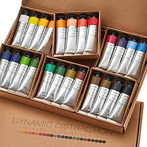 Acrylic Paint Set by Dynamic Distraction - Set of 24 Premium Vibrant Colors - (22 ml, .74 oz.) - Non Toxic Pigment Paints for Canvas, Pouring, Fabric, Wood, Crafts & More! For Artists: Adults & Kids