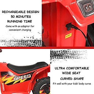 Costzon Kids ATV, 6V Battery Powered Electric Quad, Forward/Reverse Switch, Rear Wheeler Motorized Ride On Mini Vehicle Car for Toddlers Boys Girls, Ride on ATV (Red)