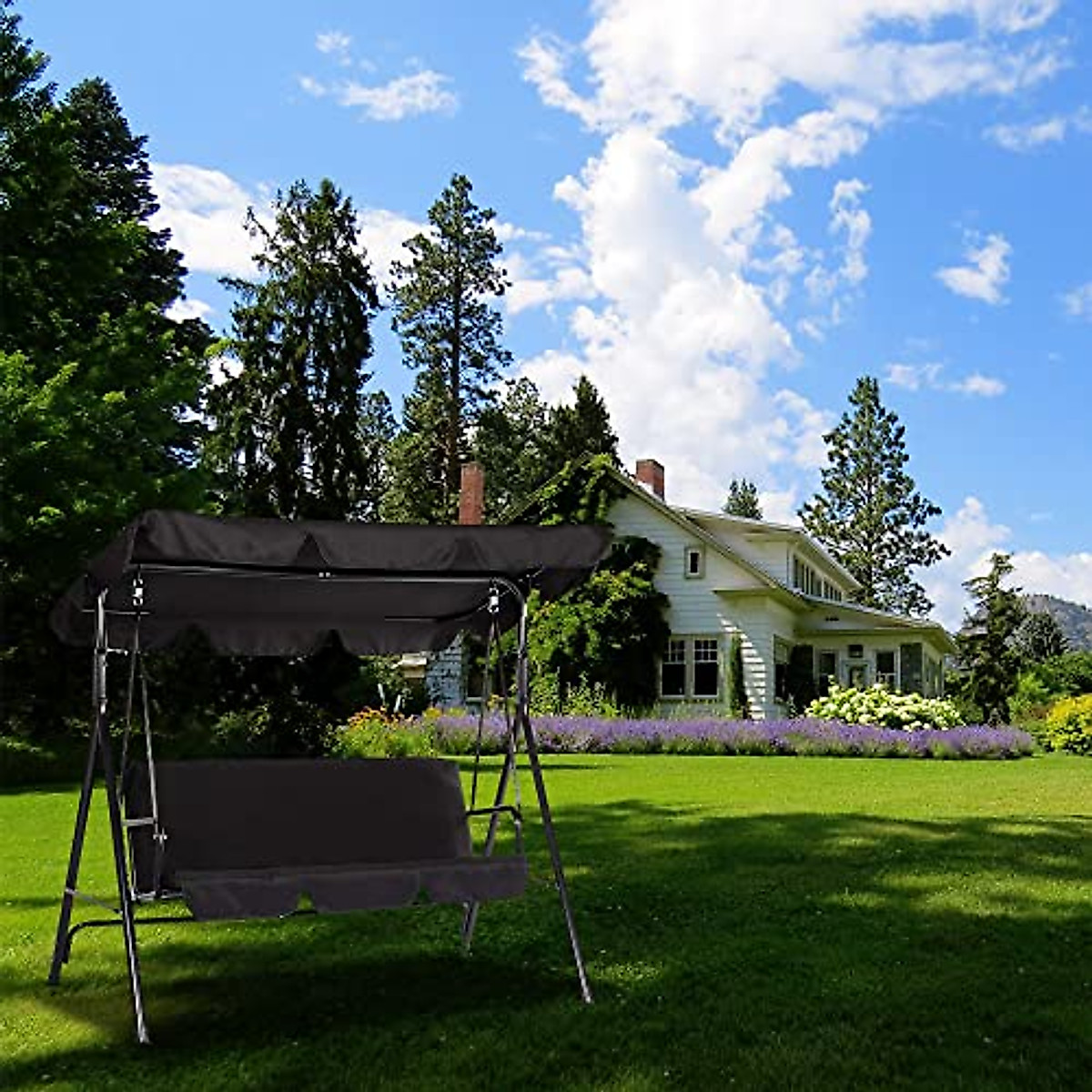 Patio Swing Chair, Outdoor Swing Pools Patio Swings with Canopy Hammock Bench Steel 3-Person Seat with Canopy Leisure Swing Chairs Suitable for Picnic Camping Garden Party Use（Black）