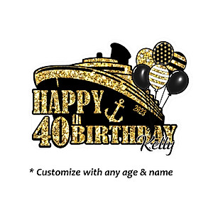 CFMONOGRAM Happy Birthday Magnets for Cruise Door - 50th Birthday Cruise Door Decorations Magnetic, Decorative Themed Stateroom signs, Fun Happy Birthday Ship Cabin sign (New Gold Glitter Effect Ship)