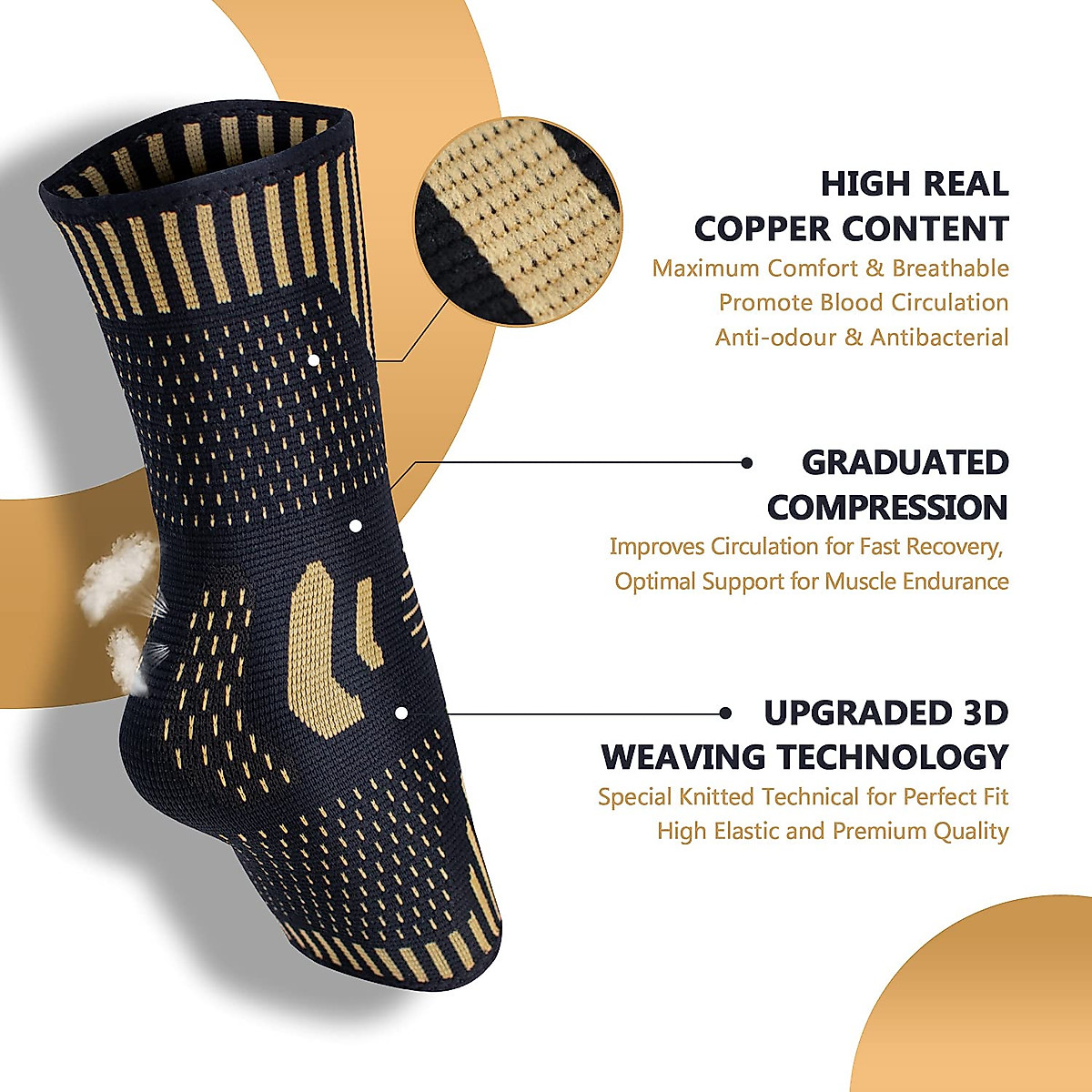 Lusenone Copper Ankle Brace Support for Men & Women (Pair), Best Ankle Compression Sleeve Socks for Plantar Fasciitis, Sprained Ankle, Achilles Tendon, Pain Relief, Recovery, Sports